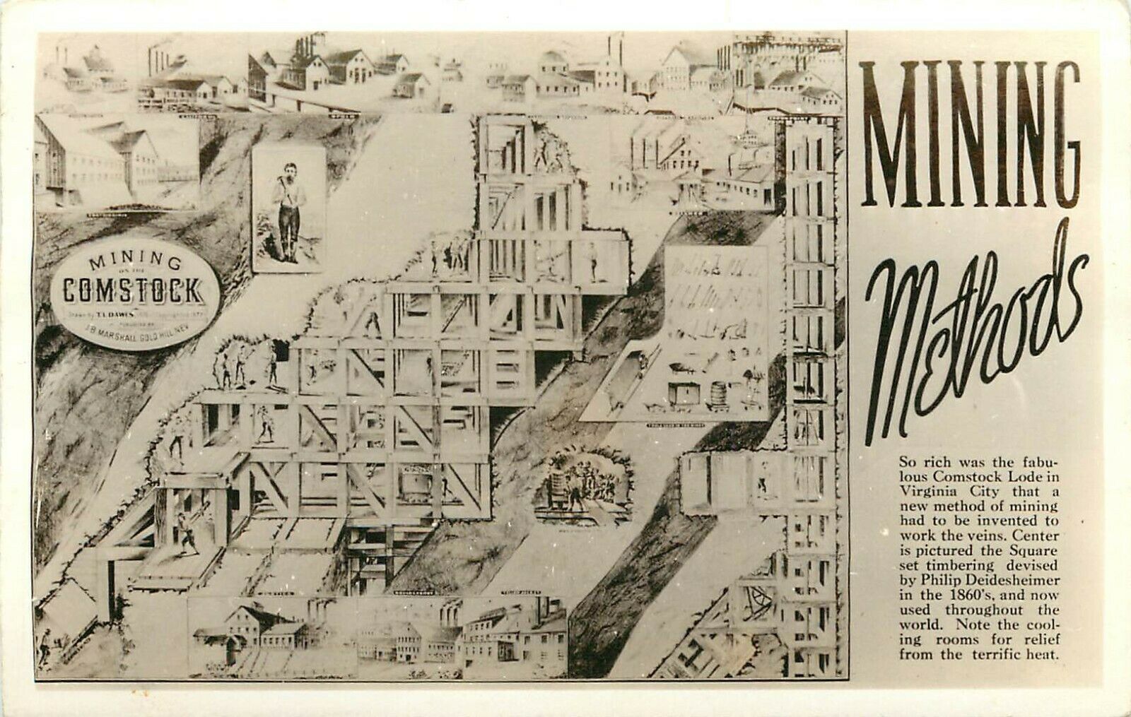 RPPC Postcard; Mining Methods, Dawes' 1870s Diagram of Comstock Lode ...