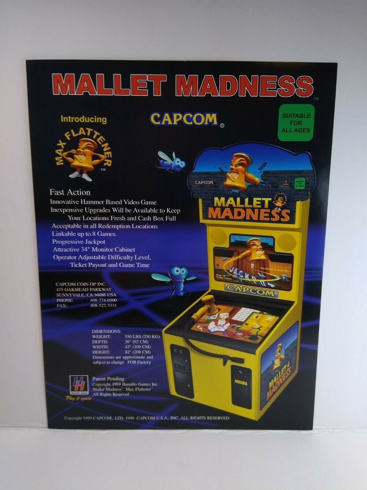 Mallet Madness Arcade Flyer Capcom 1999 Original Game Art Promo 8.5" x ...