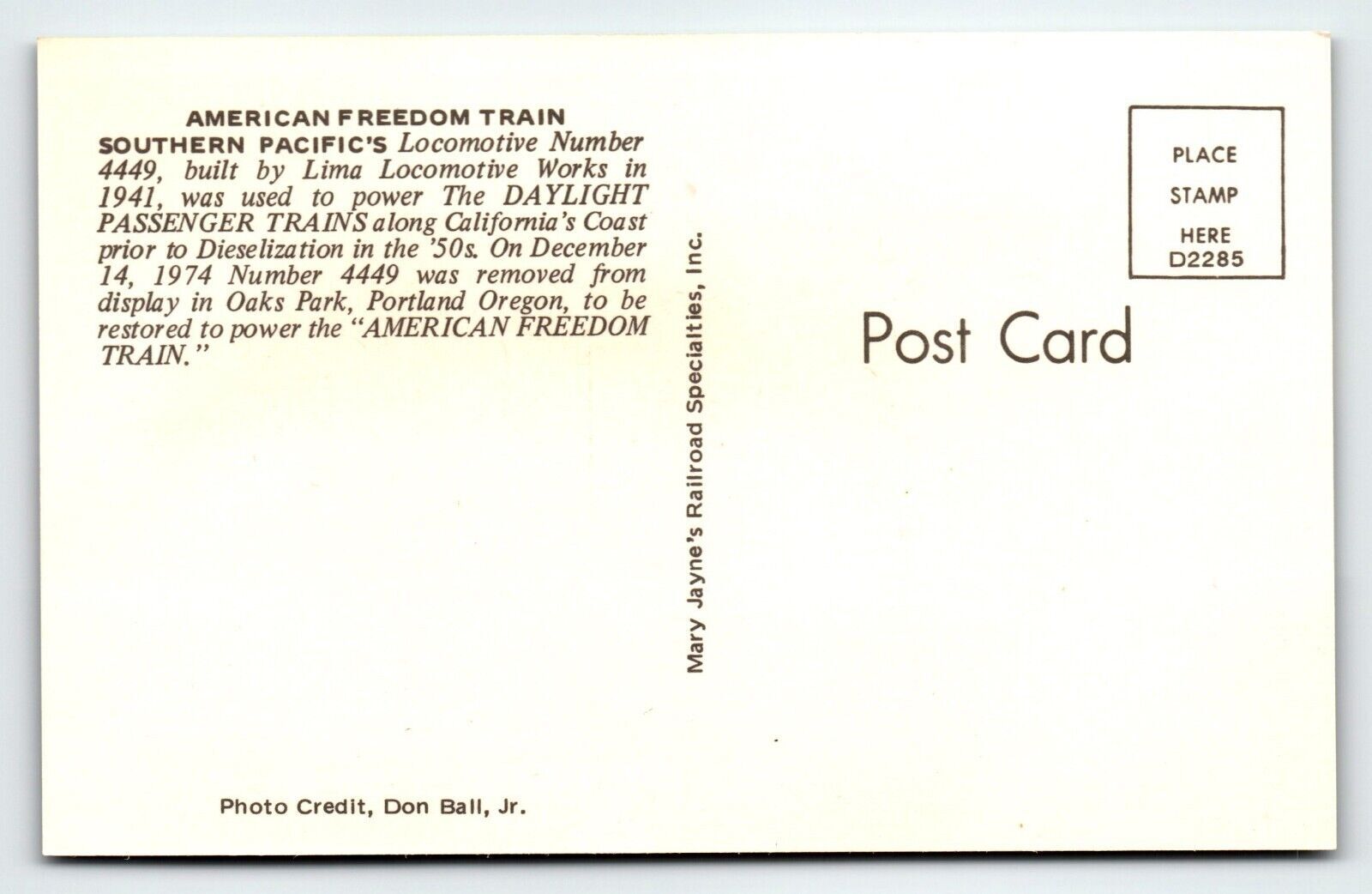 Railroad Postcard Train Locomotive American Freedom 4449 Railway Chrome ...