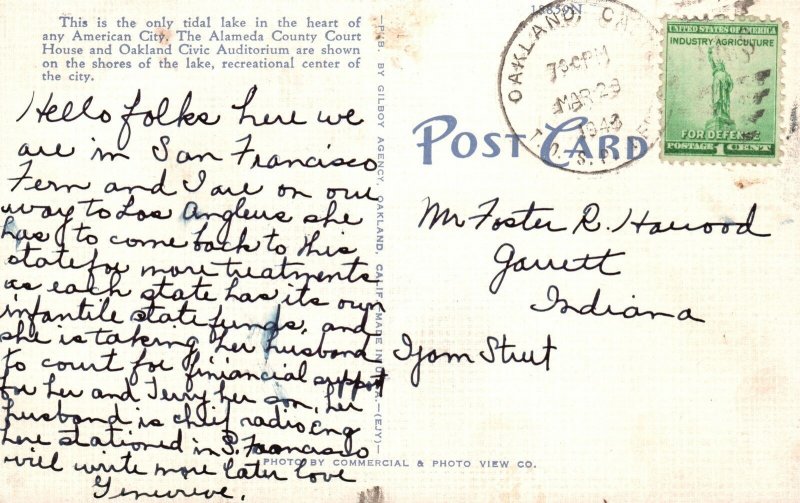 Vintage Postcard 1943 Airview Downtown Oakland & Lake Merritt Oakland ...