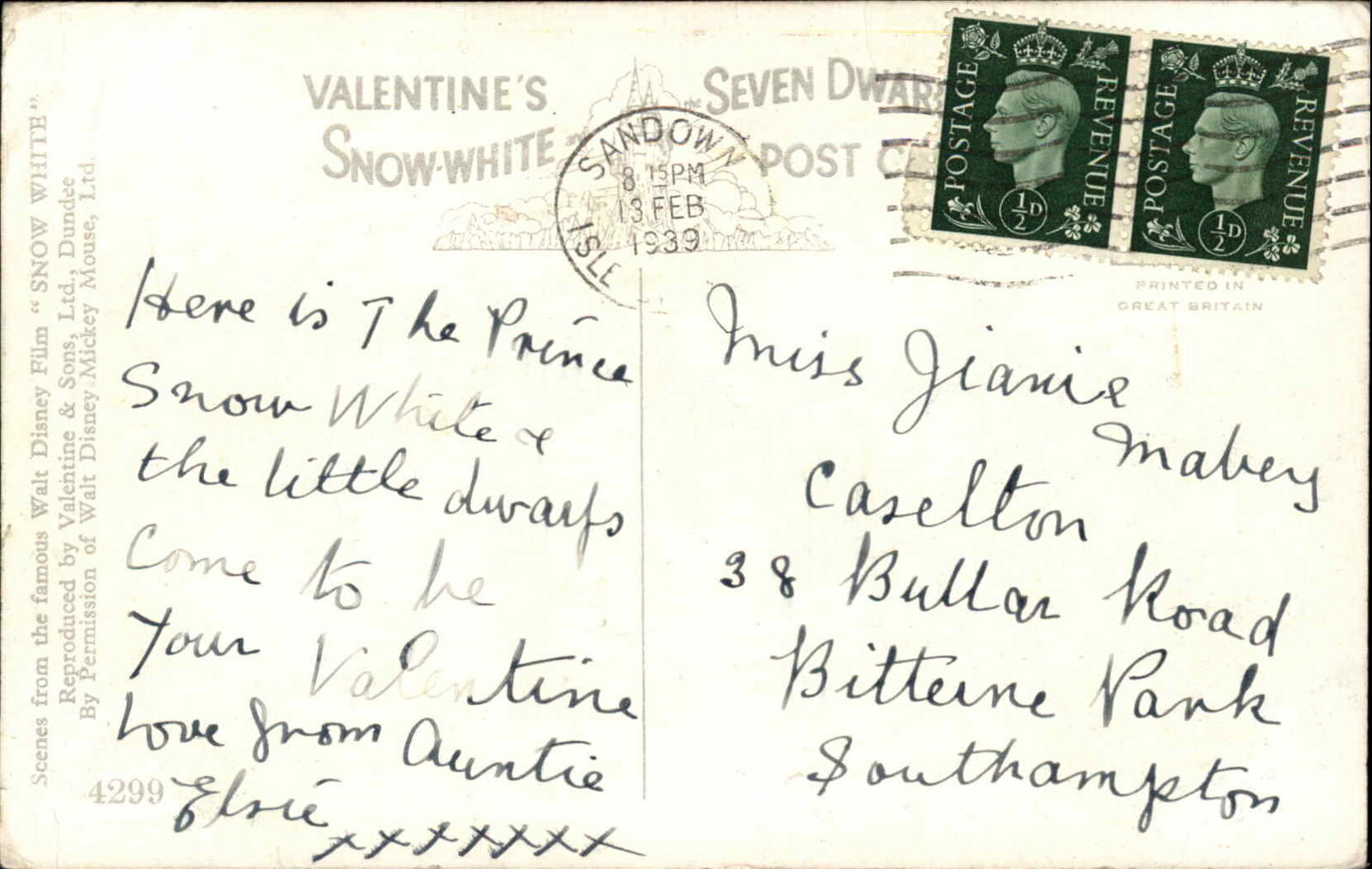 Vintage Postcard WALT DISNEY Snow White and the Seven Dwarfs AD ...