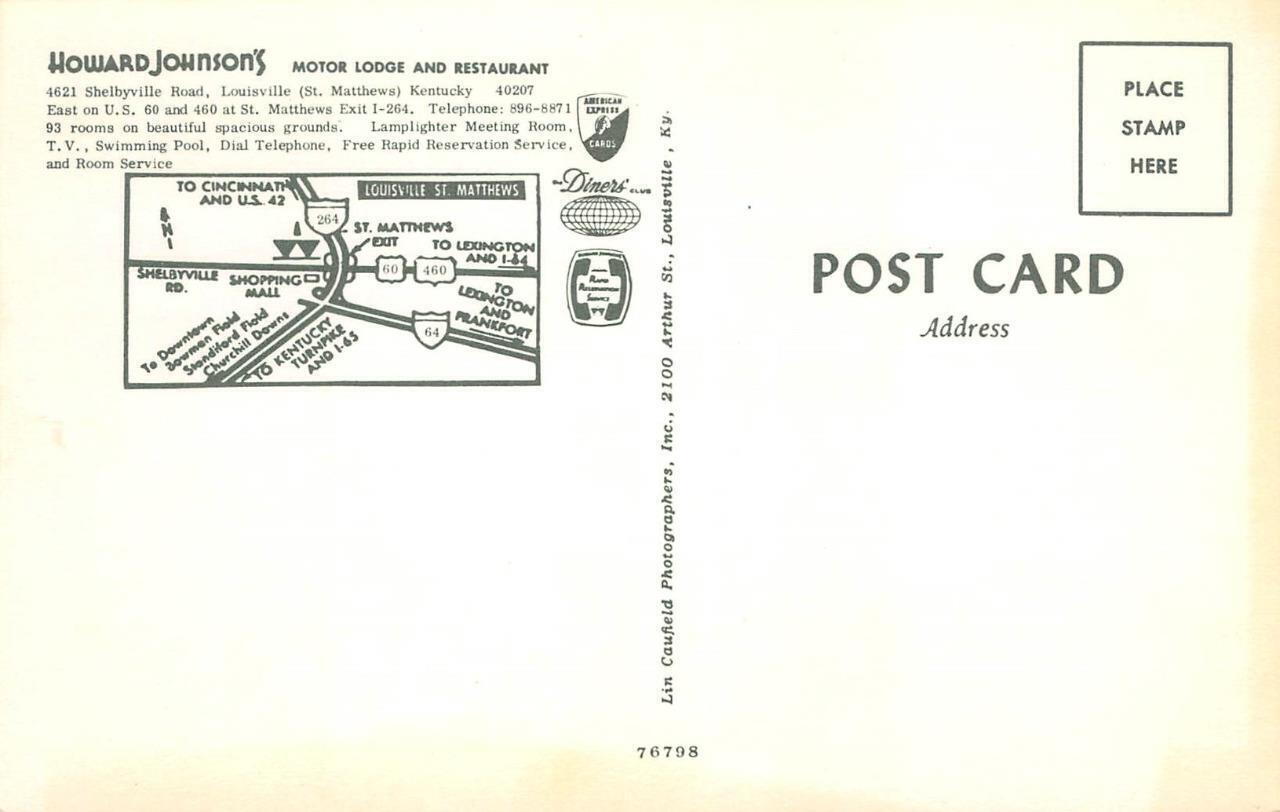 Louisville, Kentucky HOWARD JOHNSON'S Pool Roadside 1960s Vintage ...