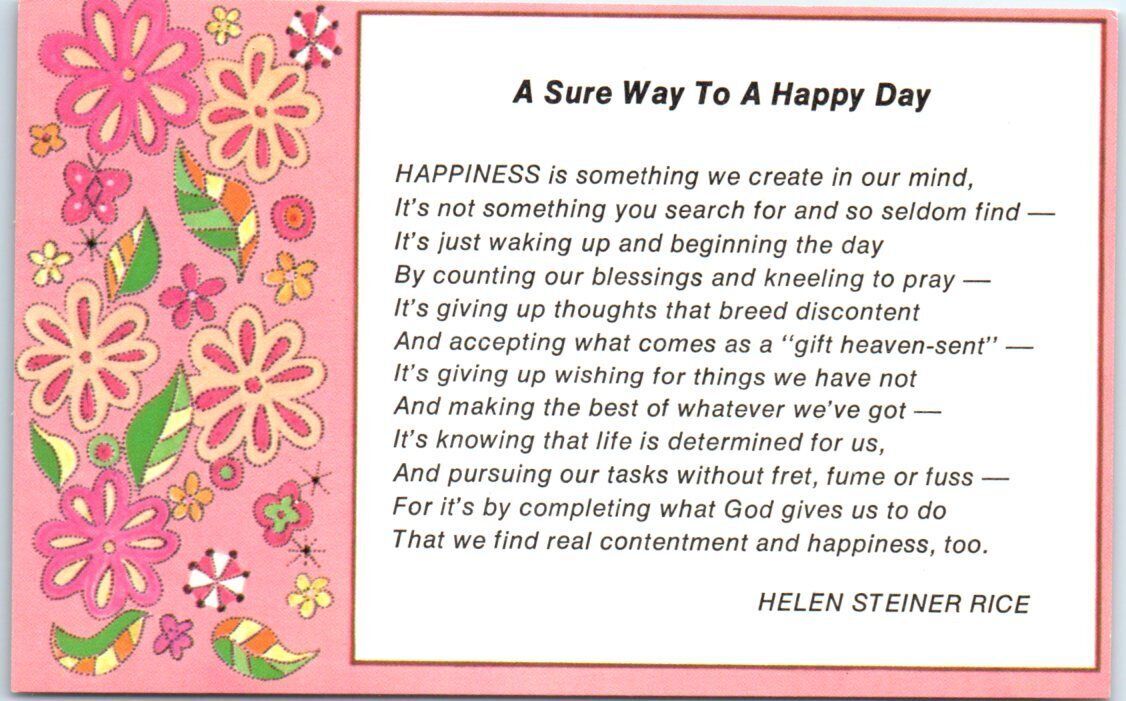 A Sure Way To A Happy Day-Greeting Card - Helen Steiner Rice Poem ...