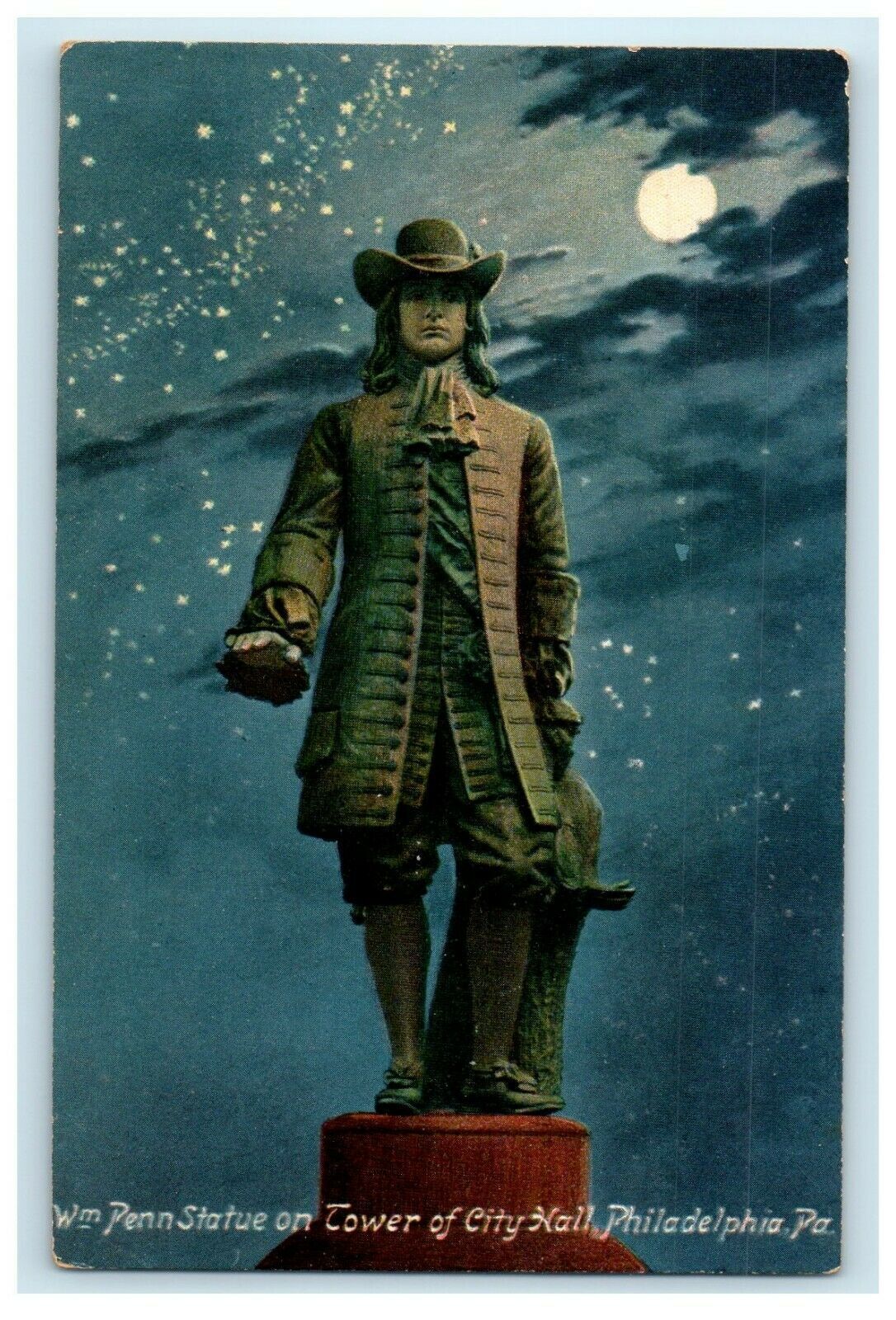 c1910's William Penn Statue Tower City Hall Moon View Philadelphia PA ...