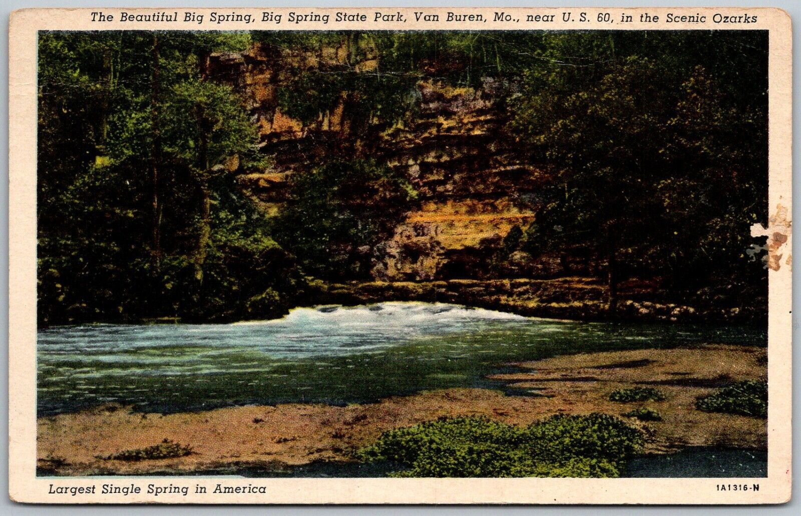Van Buren Missouri 1940s Postcard Big Spring at Big Spring State Park ...