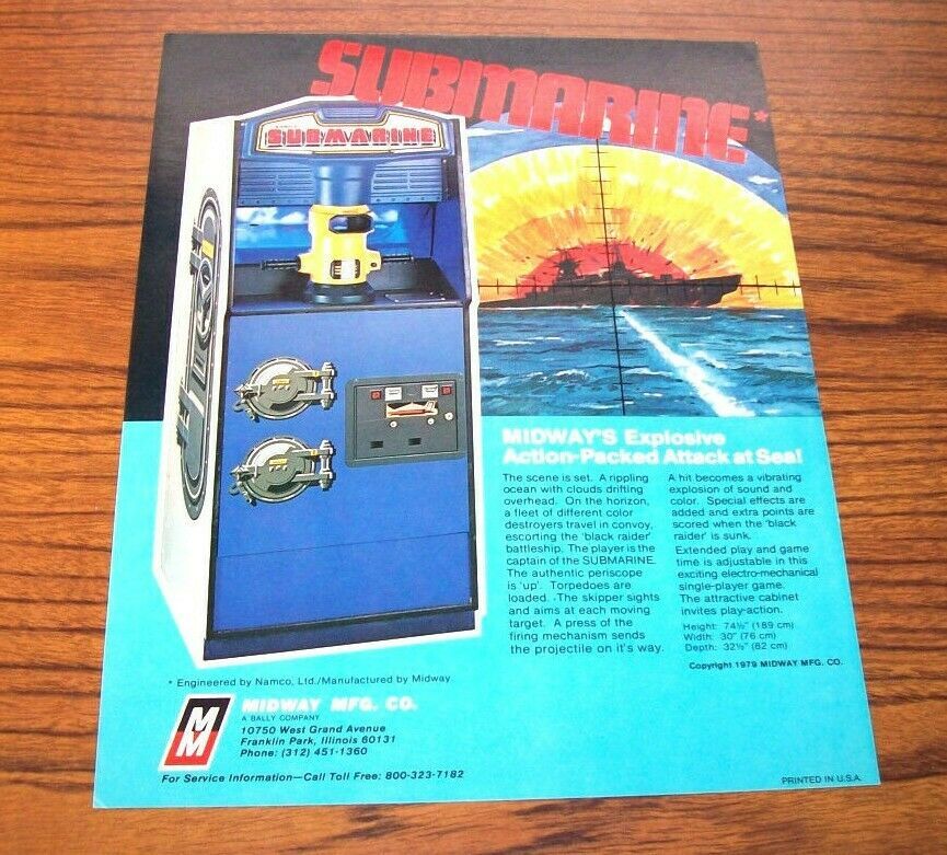 Submarine Arcade FLYER Original Video Game 1979 Periscope Retro Vintage ...
