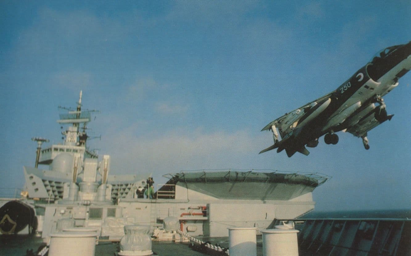 Sea Harrier Plane Over HMS Invincible Ship Falklands War Postcard ...