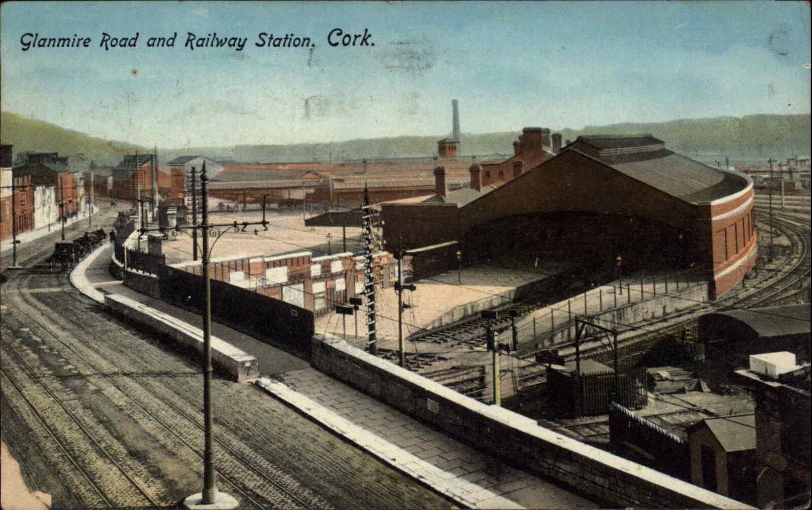 Antique GEL PC Cork IRELAND Glanmire Road Railway Train Station Depot ...