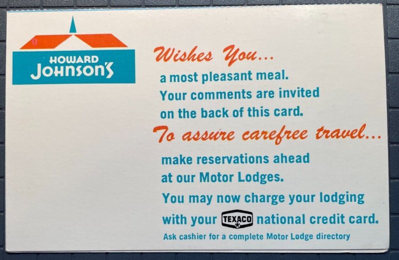 Vintage Postcard 1960's Howard Johnson's "Host of the Highways" Across ...
