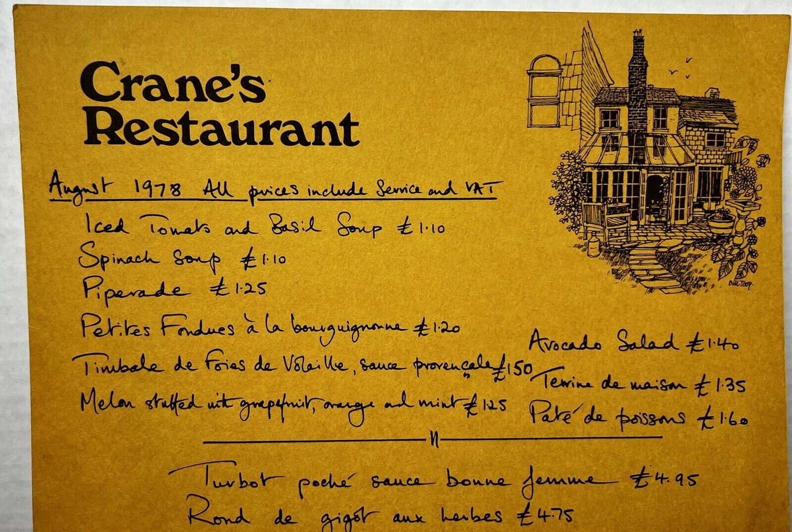 Vintage 1978 Crane's Restaurant Menu London England | Ephemera - Menus ...
