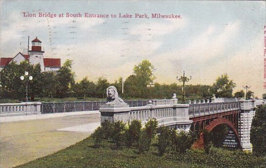 Wisconsin Milwaukee Lion Bridge At South Entrance To Lake Park 1911 ...