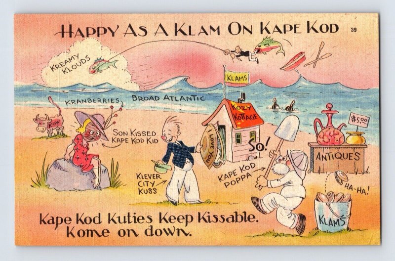 Postcard Massachusetts Cape Cod MA Cartoon Humor 1945 Posted Linen ...