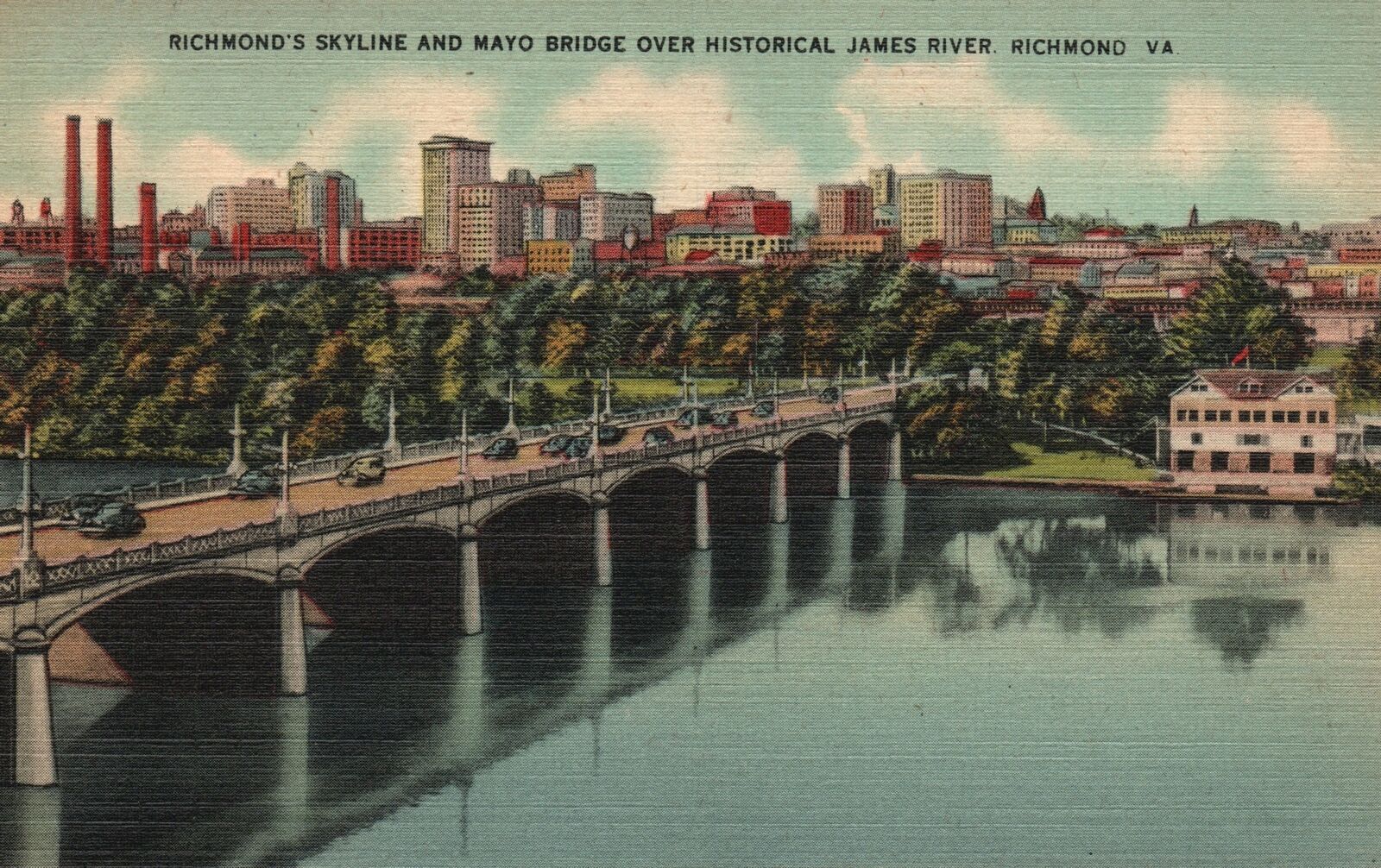 Vintage Postcard 1930's Skyline Mayo Bridge Historical James River ...