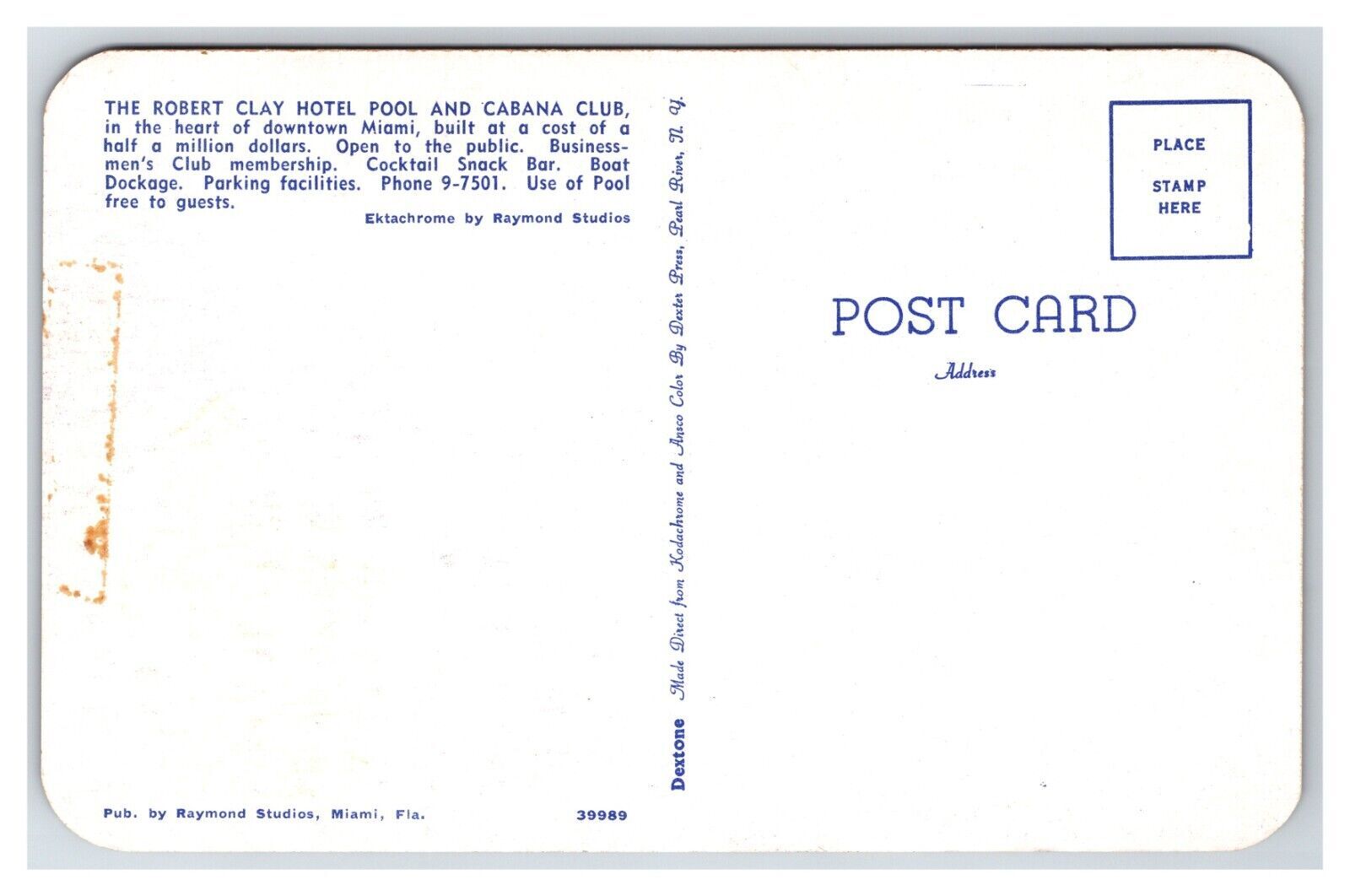 Robert Clay Hotel Cabana Club Poolside Miami Florida FL UNP Chrome ...