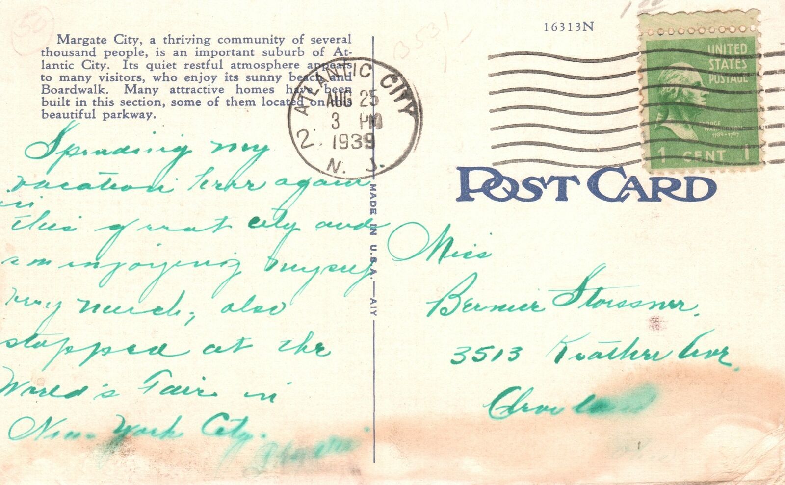 Vintage Postcard 1939 Margate Parkway Thriving Community Atlantic City ...