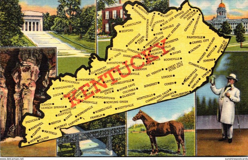 Kentucky Map With Multi Views Curteich | United States - Kentucky ...