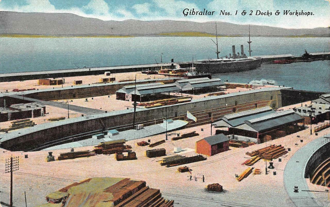 GIBRALTAR, UK Europe SHIPS~DOCKS NO'S 1 & 2 Workshops ca1910's Postcard ...