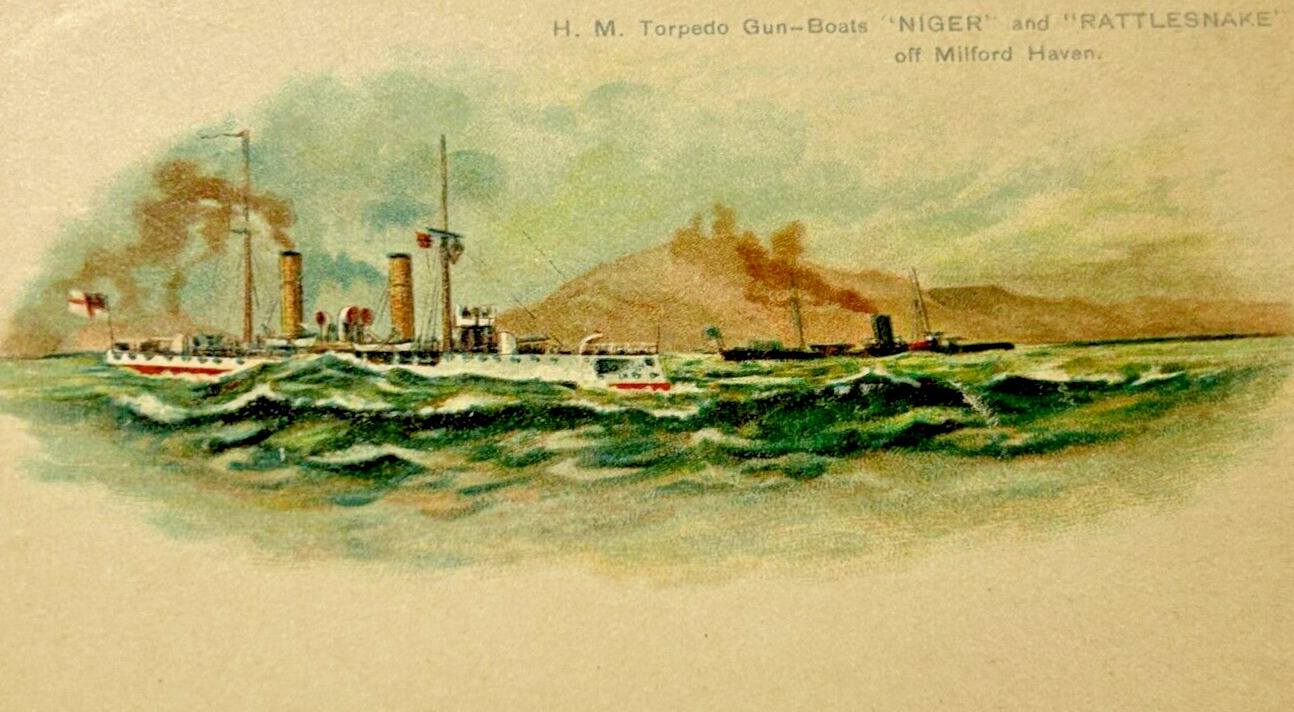 HMS Niger & Rattlesnake @ Milford Haven c.1910s Royal Navy WWI Postcard ...