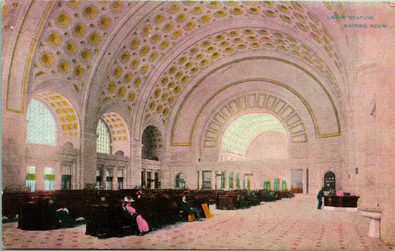 Vtg Postcard c 1908 Washington DC - Union Station Waiting Room Interior ...