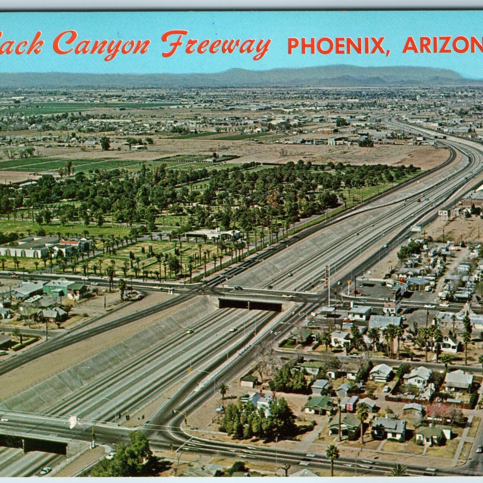 1970 Phoenix Ariz Black Canyon Freeway Highway Interstate Aerial Bob ...
