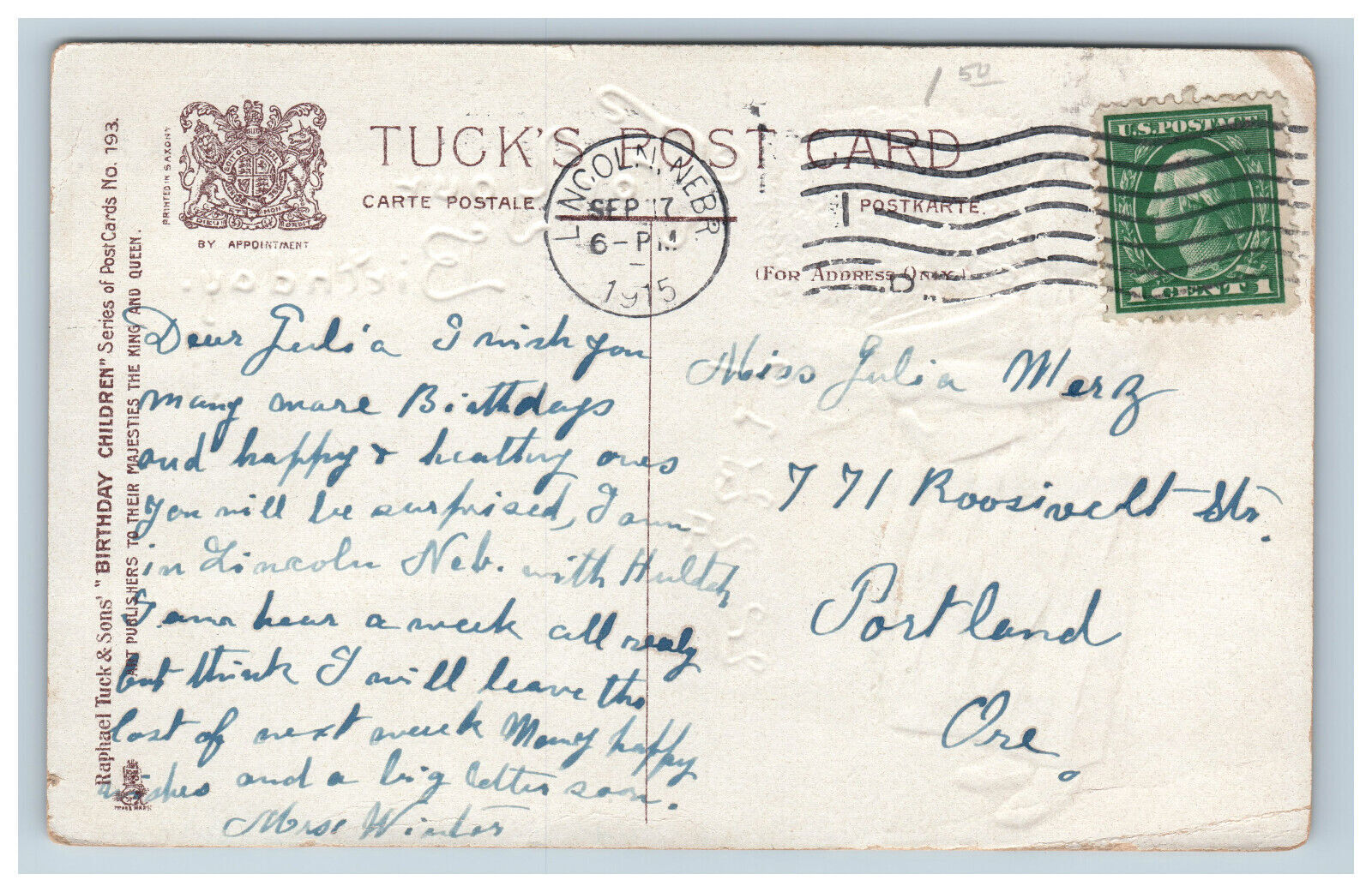 Raphael Tucks Birthday Children 193 Postcard Dog Birthday Greeting Girl ...