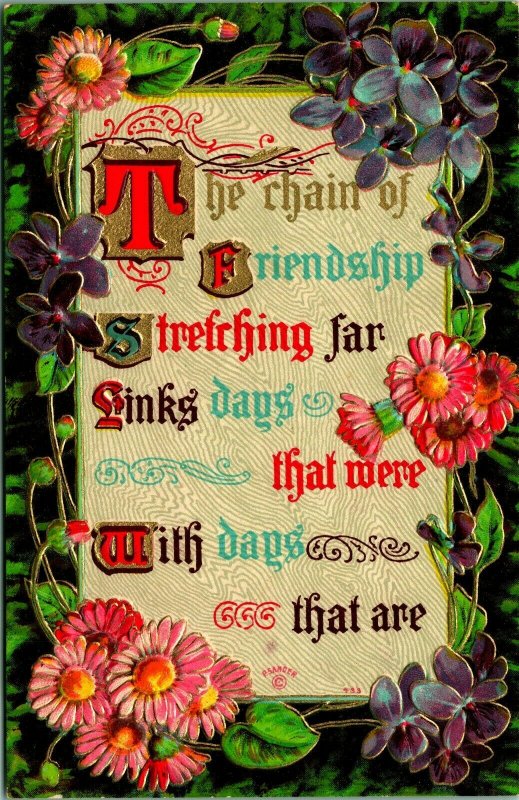 Illuminated Text Chain of Friendship Poem Flowers Embossed 1910s ...