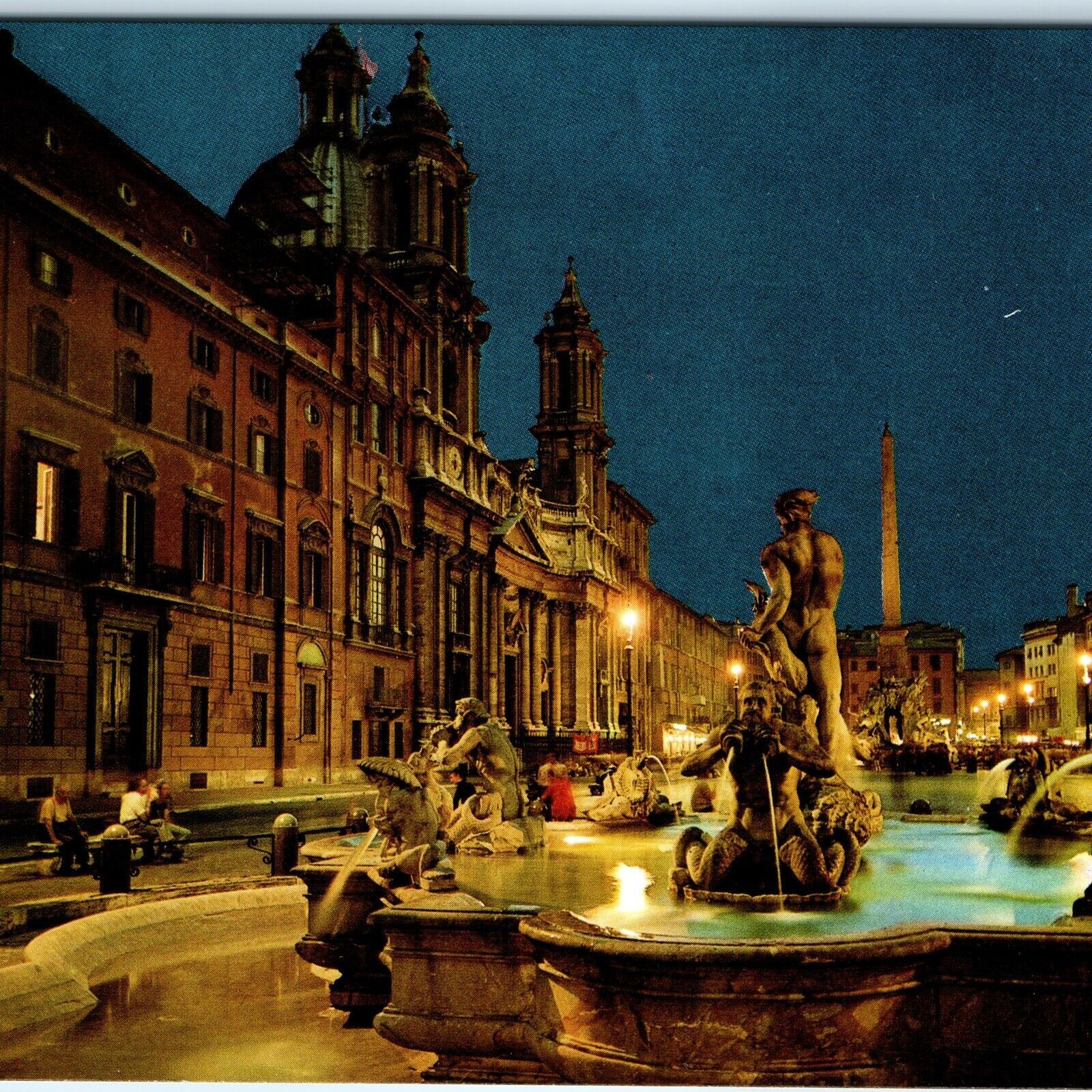 c1970s Rome, Italy Piazza Navona Fountain Night Scene Church Chrome 4x6 ...