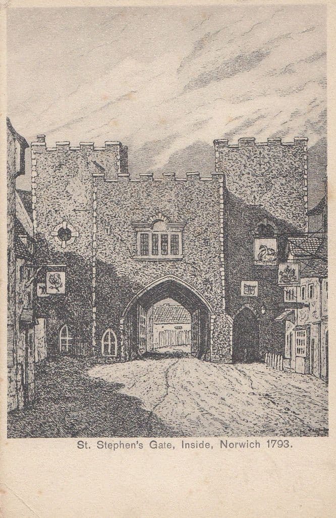 Medieval View of The Pub at St Stephens Gate Norwich Antique Postcard ...