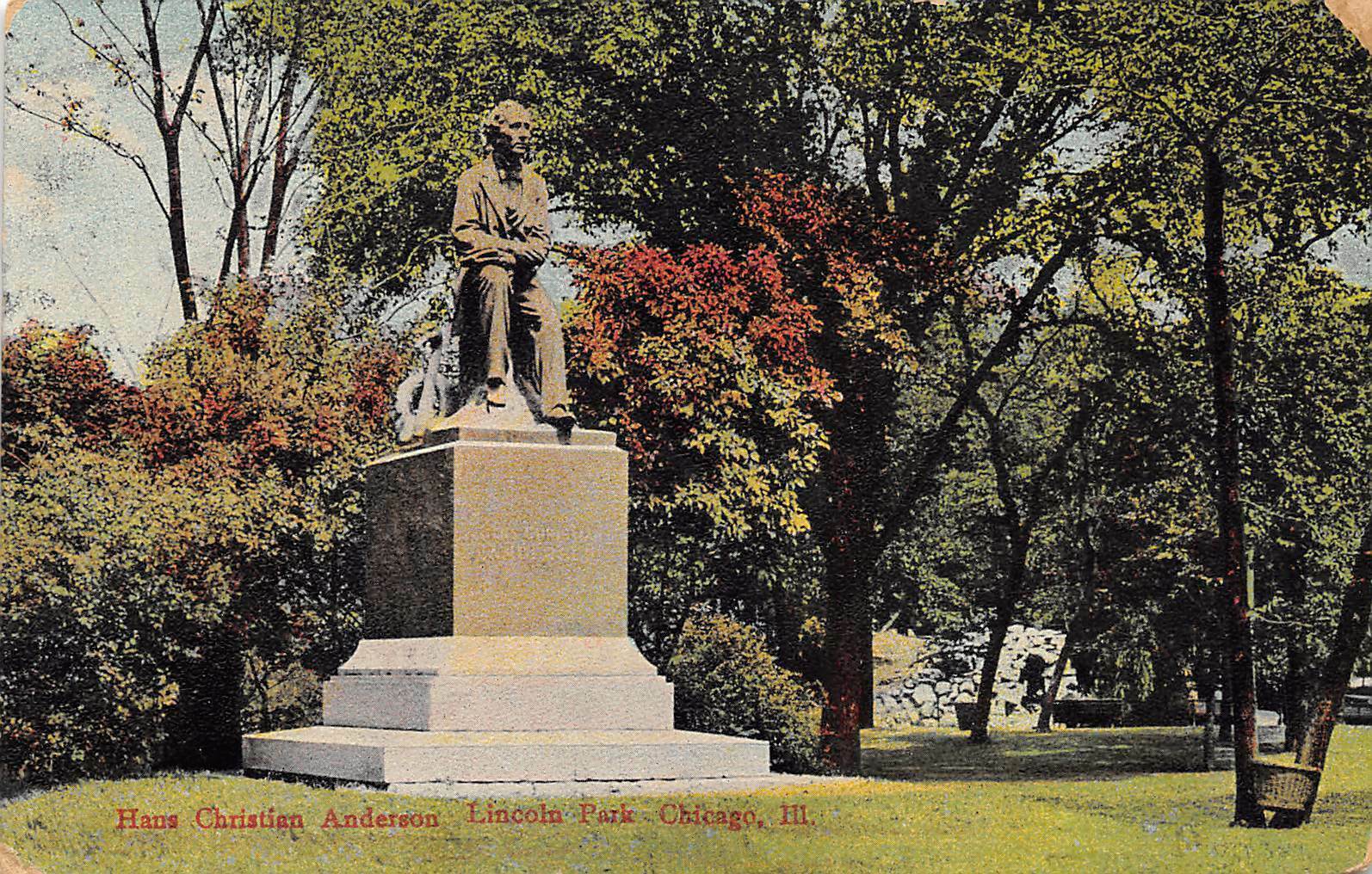 Chicago Illinois 1910 Postcard Hans Christian Anderson Statue Lincoln ...