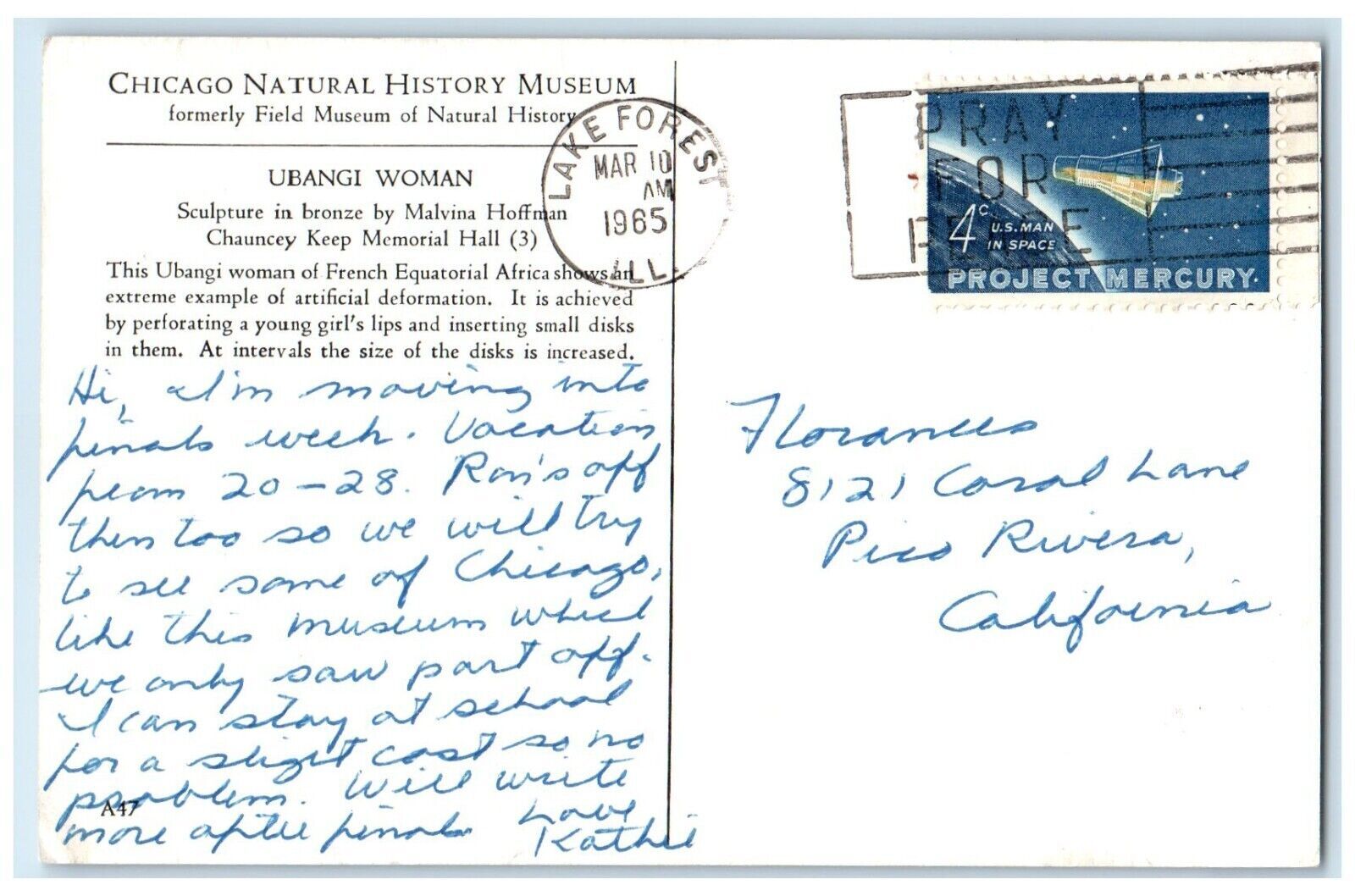 1965 Chicago Natural History Museum Ubangi Woman Lake Forest Illinois ...