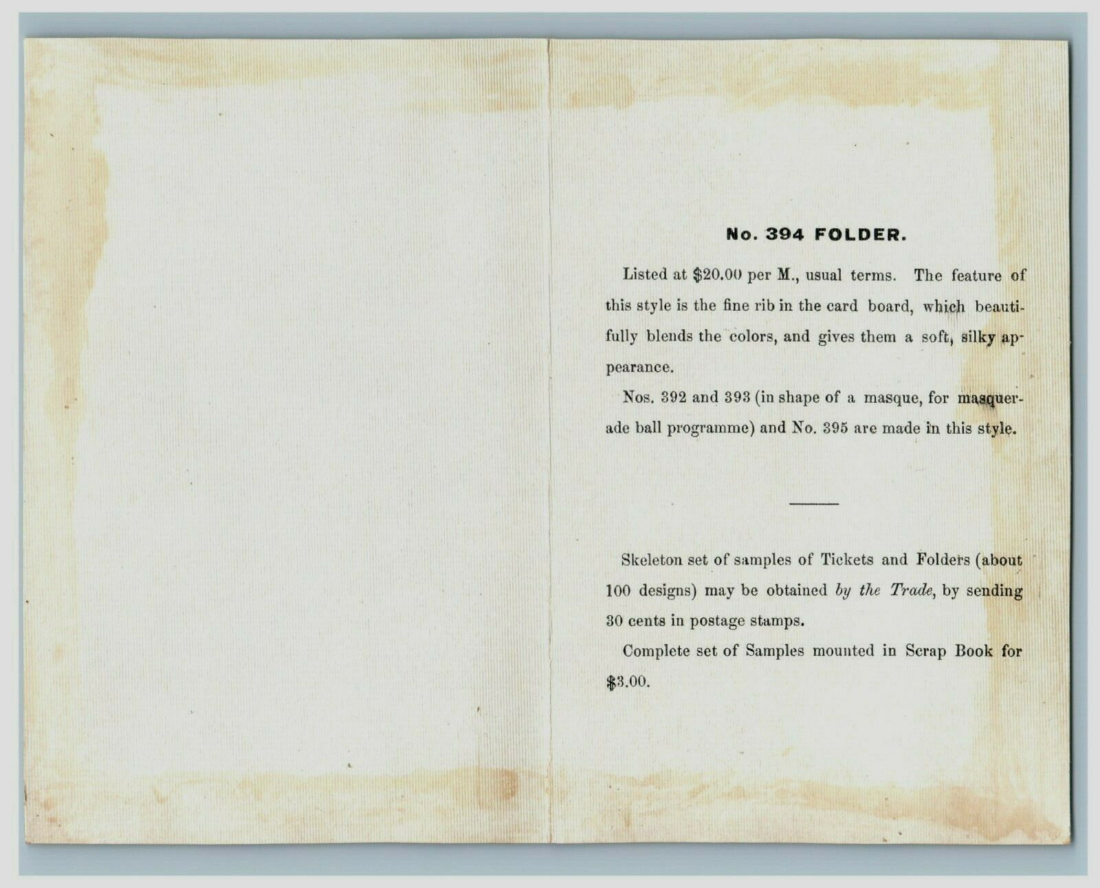 1880s-90s Victorian Ribbed Sample Folder Card Boys Musical Instruments ...