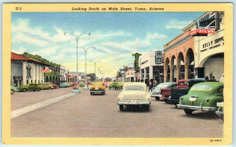 YUMA, Arizona AZ Looking South MAIN STREET Scene ca 1940s Linen ...