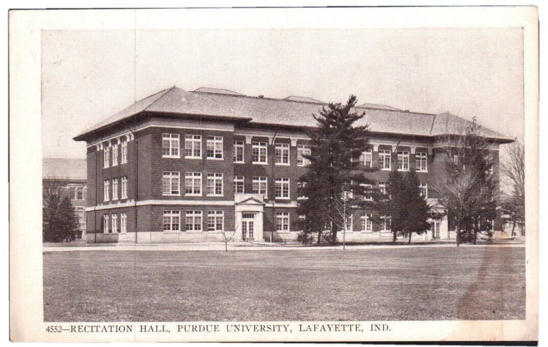Antique Recitation Hall Purdue Lafayette Indiana Postcard 1907 | United ...