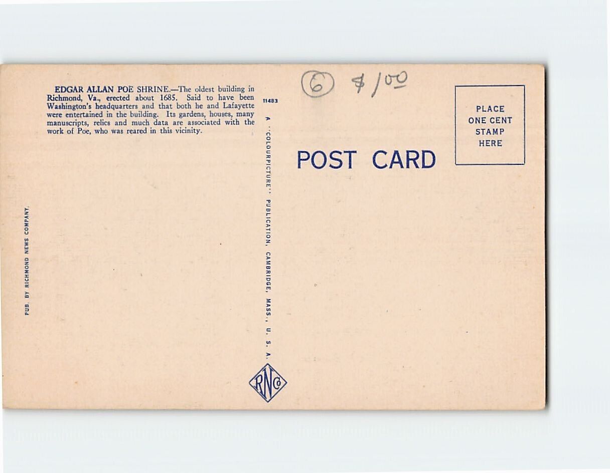 Postcard Edgar Allan Poe Shrine, Richmond, Virginia | United States ...