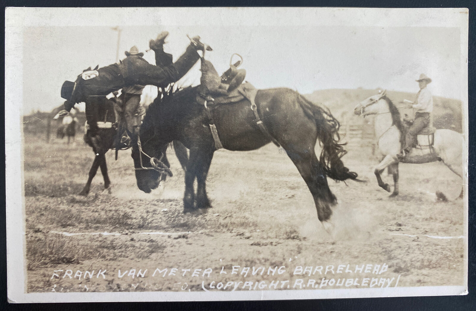 Mint USA RPPC Postcard Cowboy Frank Van Meter Leaving Barrelhead ...