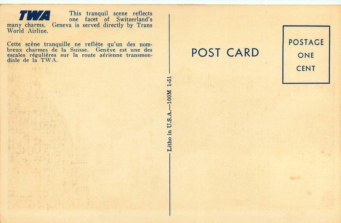 1950s TWA Trans World Airlines Vintage Linen Postcard - Swiss Street ...