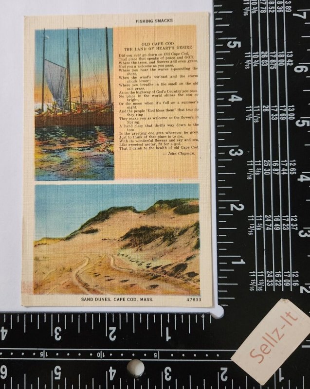 Fishing Smacks Sand Dunes John Chipman Poem Old Cape Cod MA Linen ...