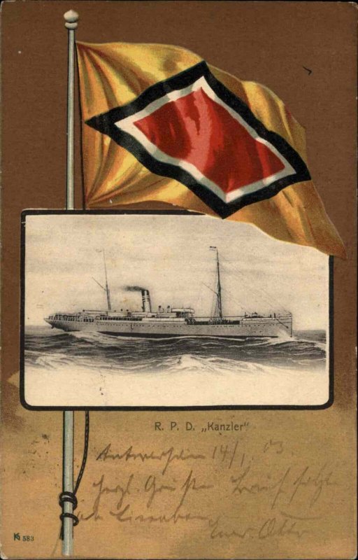 Battleship Boat Ship RPD Kanzler Flag Border Belgian? c1905 Postcard ...