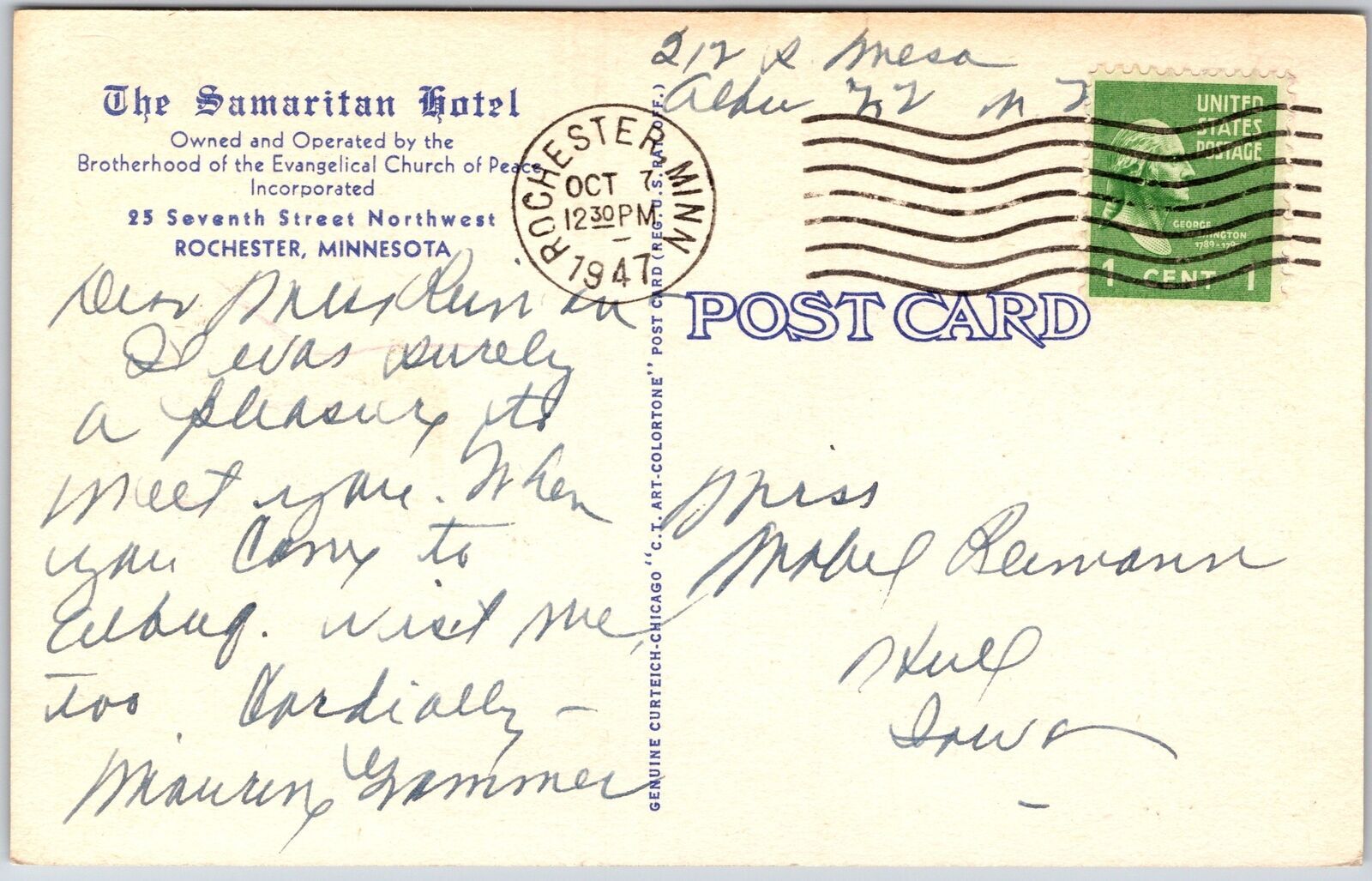 1947 The Samaritan Hotel Rochester Minnesota Trees And Grounds Posted ...