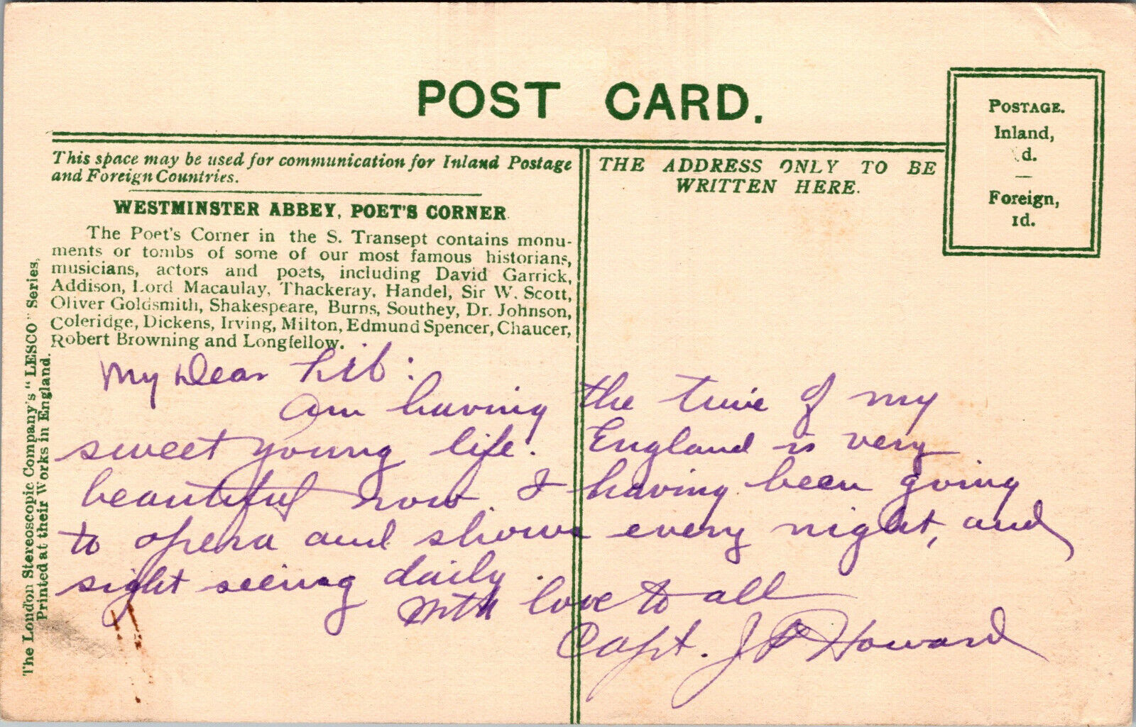 Vtg Poets Corner Westminster Abbey London England UK Postcard | Europe ...