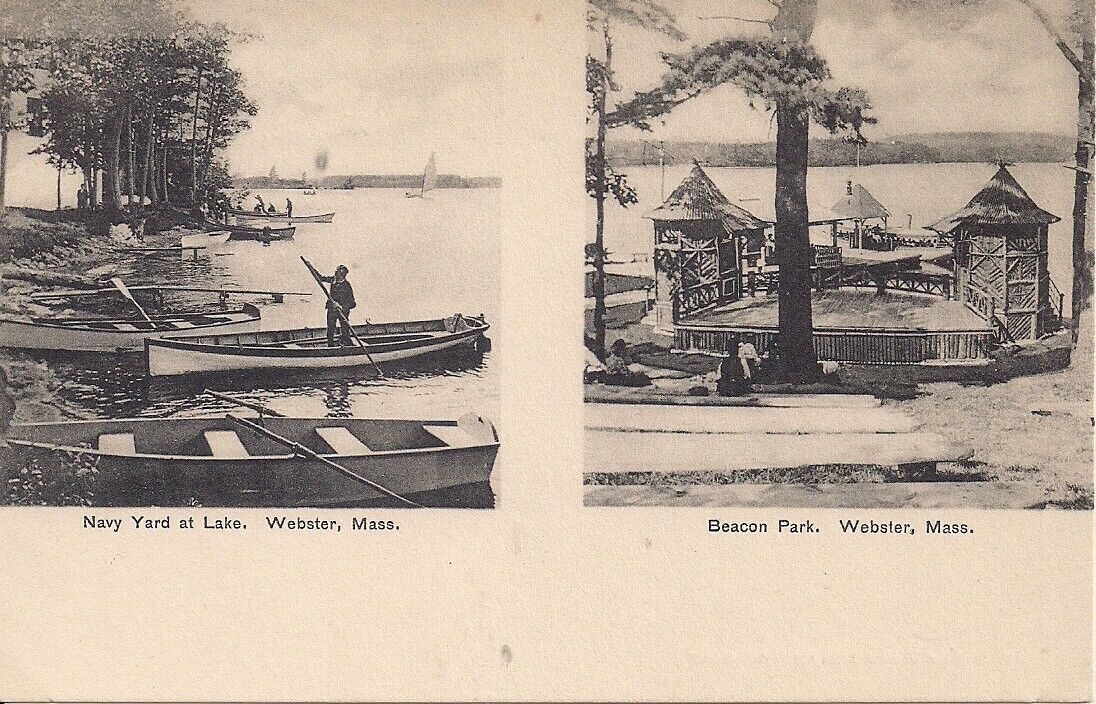 Wakefield MA, Lake Scene, Beacon Park, Navy Yard, Boats, 1907 Multiview ...