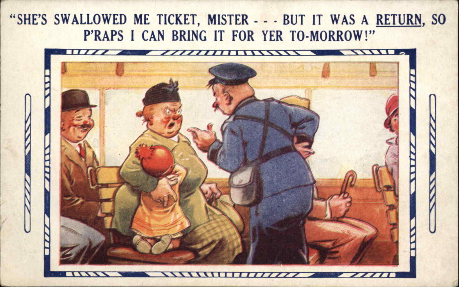 Children Comic Girl Eats Train Ticket Conductor Mad Angry 1920s-30s ...