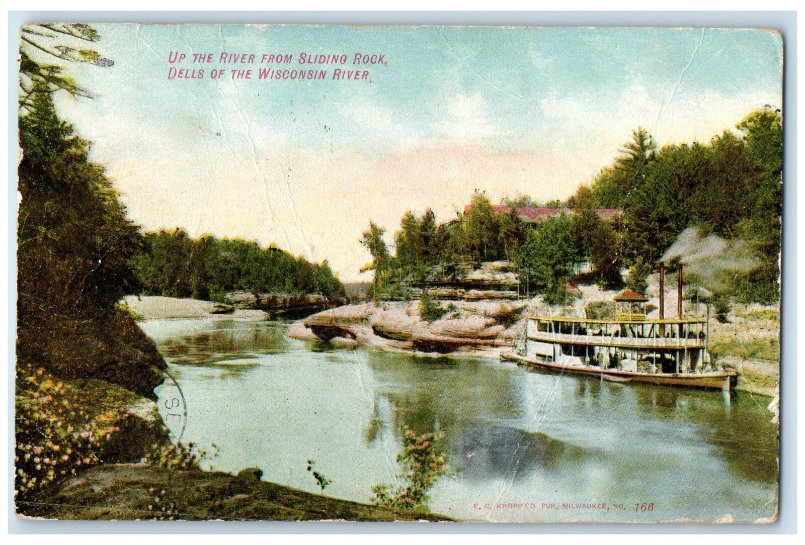 1909 Up The River From Sliding Rock Ferry Boat Dells Of Wisconsin River ...