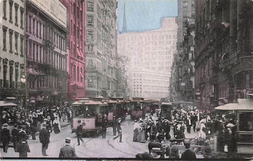 Broadway Bust Street Scene Streetcar Crowd People New York City VTG P89 ...