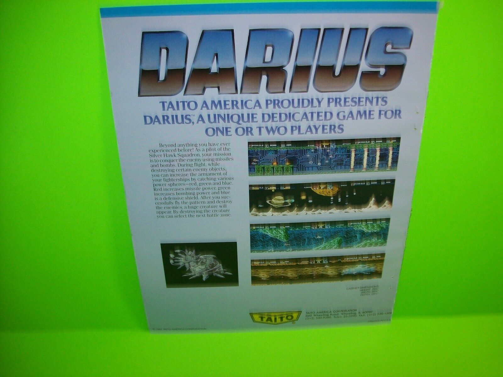 Darius Arcade Game FLYER 1987 Original Artwork Sheet Taito Space Age ...