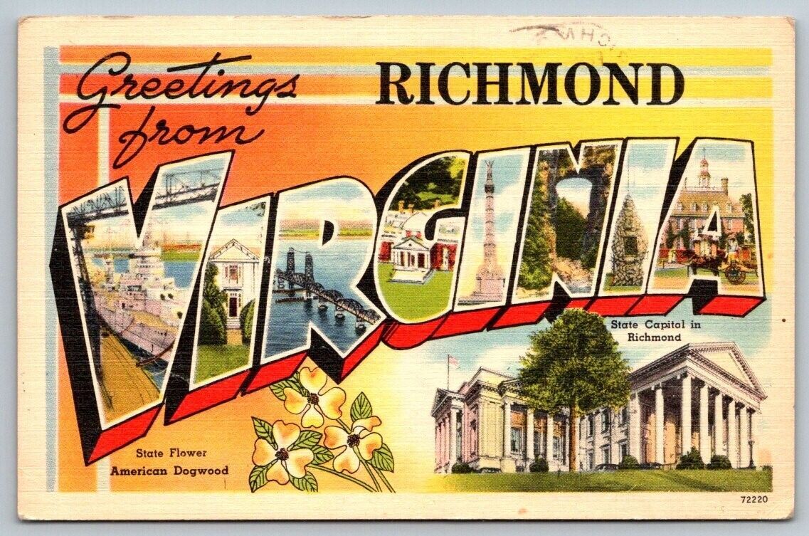 Large Letter Greetings From Richmond, Virginia - 1952- Postcard ...