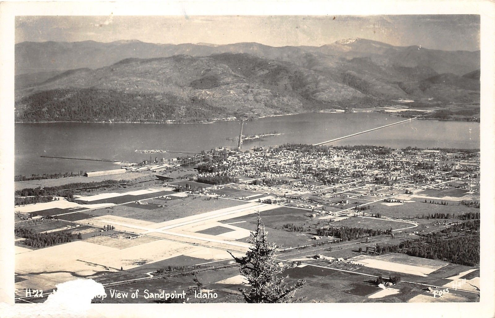 Sandpoint Idaho Aerial View~Town-Farm Fields-Pend Oreille River~1950s ...