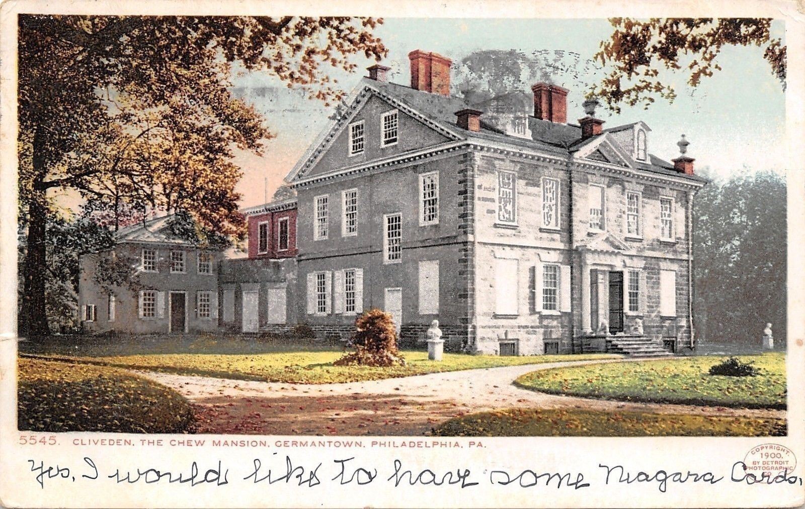 Philadelphia Pennsylvania~Cliveden: The Chew Mansion Germantown~1900 ...