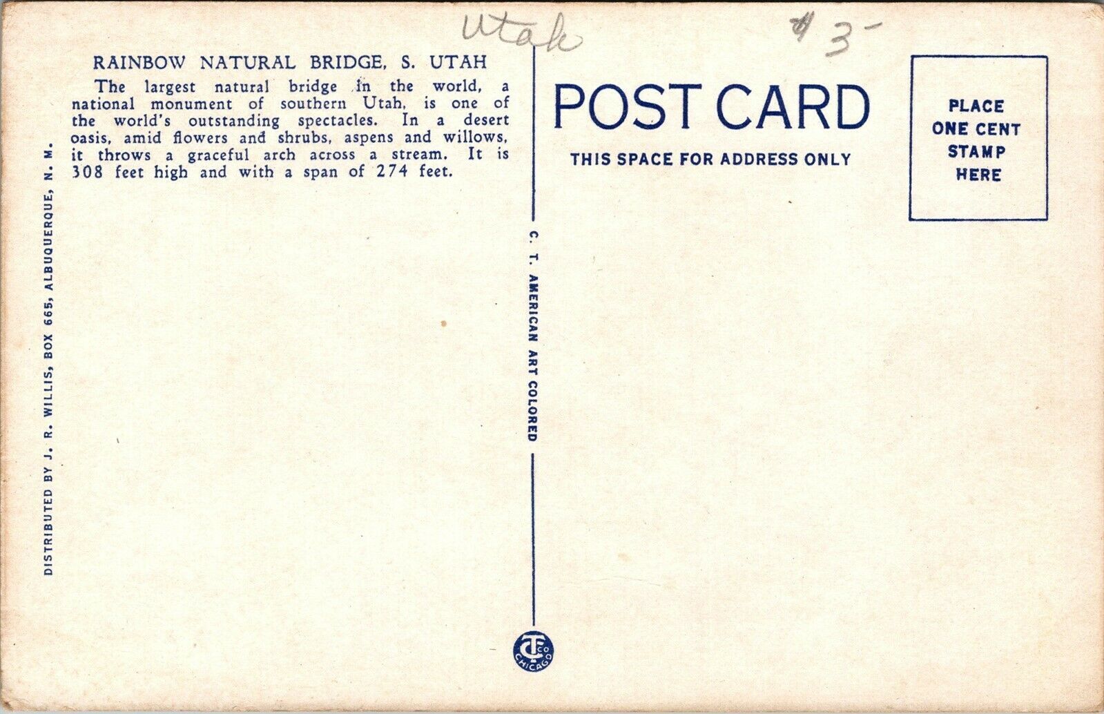 Vtg Rainbow Natural Bridge Utah UT 1920s Postcard | United States ...