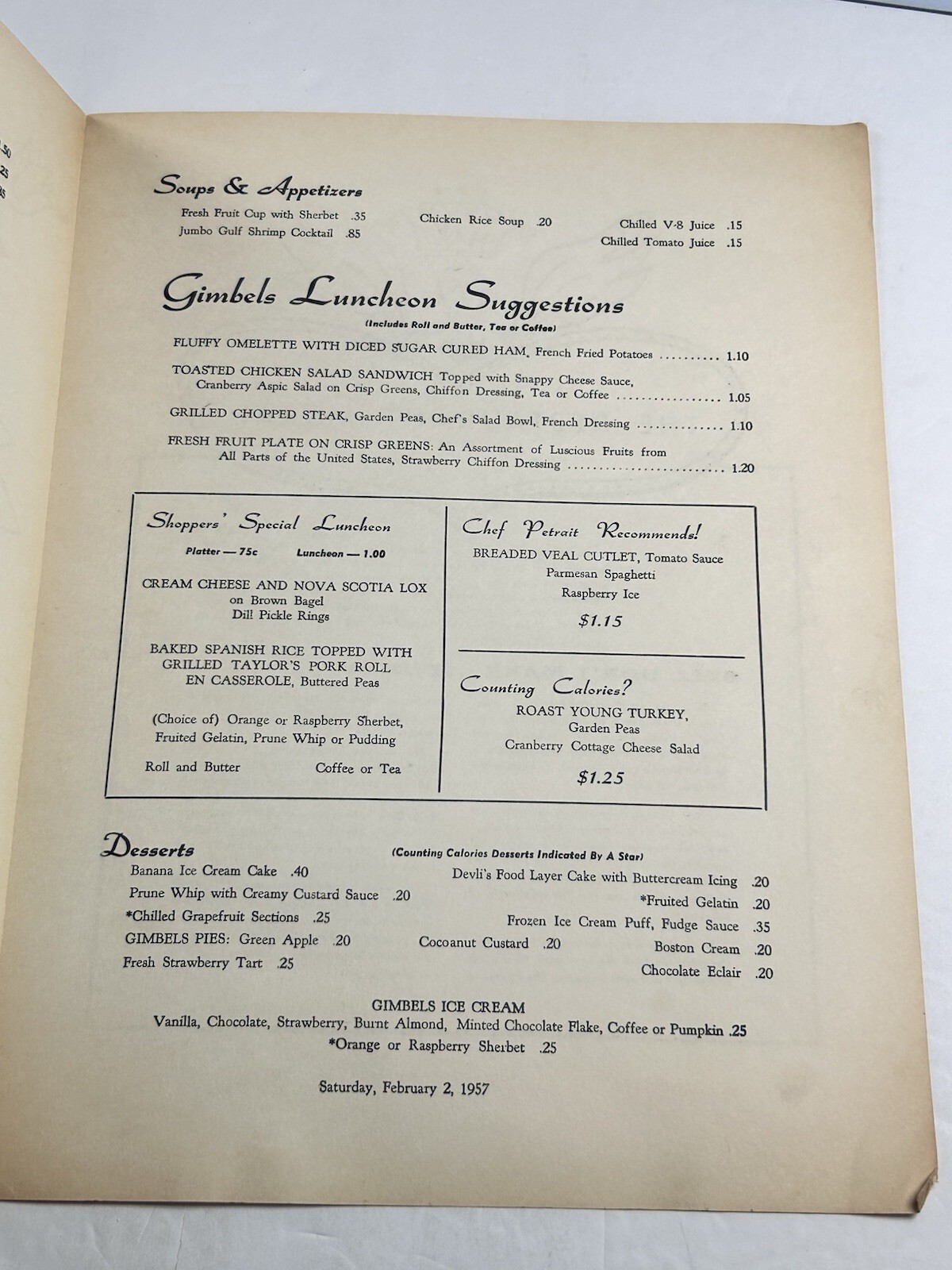 Gimbels Restaurant Vintage Menu Cheltenham PA | Ephemera - Menus ...